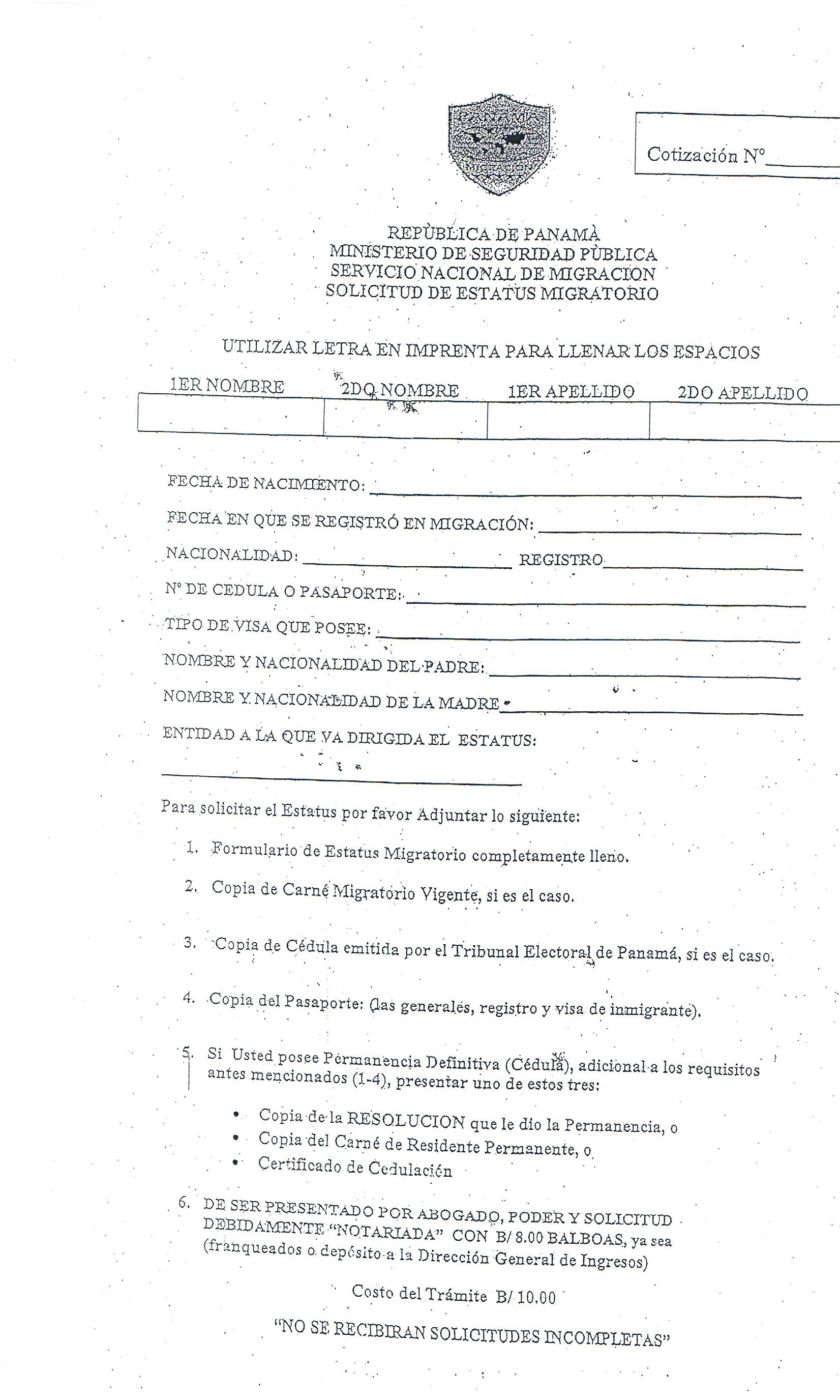 Immigration Forms Panama